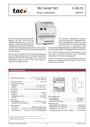 TAC Xenta 901 Serieller LonTalk Adapter Technische Broschüre ...