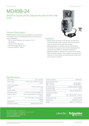 MD40B-24 On-Off or 3-p 24 V AC Damper Actuator 40 Nm Specification ...