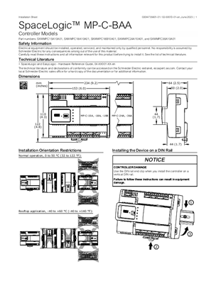 SpaceLogic™ MP-C-BAA Installation Sheet | Schneider Electric