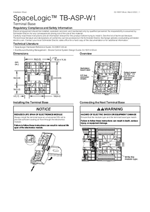 SpaceLogic™ TB-ASP-W1 Installation Sheet | Schneider Electric