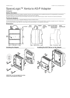 SpaceLogic™ Xenta to AS-P Adapter Installation Sheet | Schneider Electric