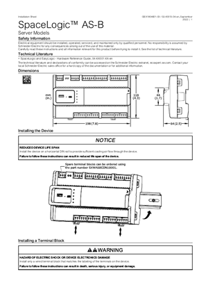SpaceLogic™ AS-B Installation Sheet | Schneider Electric