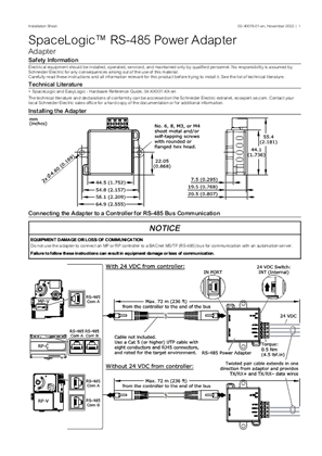 SpaceLogic™ RS-485 Power Adapter Installation Sheet | Schneider Electric