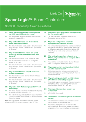 SpaceLogic SE8000 Room Controller FAQ Ficha técnica | Schneider Electric