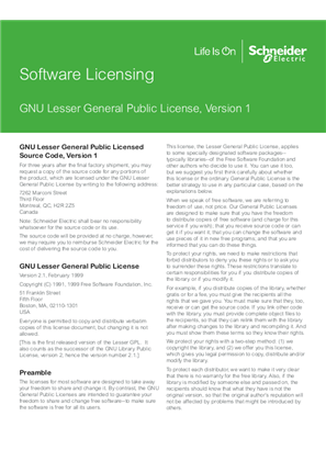 GNU Lesser General Public License for VCM8002V5031 Tehniline brožüür | Lae alla Schneider Electric