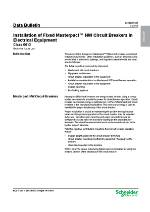 Installation of Fixed Masterpact NW Circuit Breakers in Electrical ...