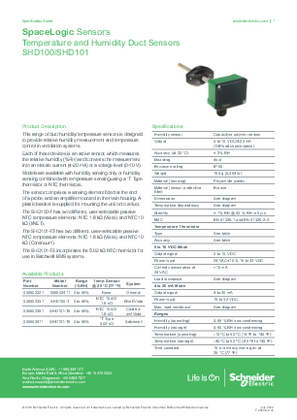 SHD100-SHD101 Duct Humidity Sensor with Temperature Specification Sheet ...