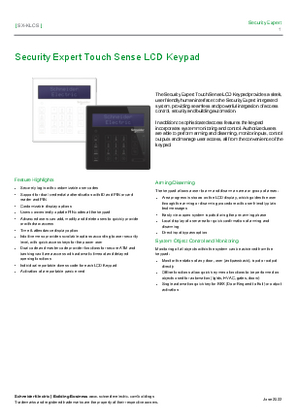 SX-KLCS Security Expert - Touch Sense LCD Keypad - Specification Sheet | Schneider Electric