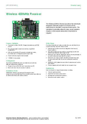 RF-RCVR-433 Security Expert - Wireless 433MHz Receiver - Specification Sheet | Schneider Electric