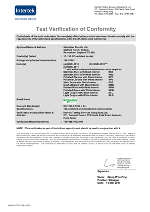 Test Verification of Conformity INTERTEK | Schneider Electric