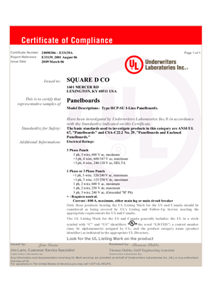 UL cUL Certificate HCP I-Line Panelboard | 슈나이더 일렉트릭