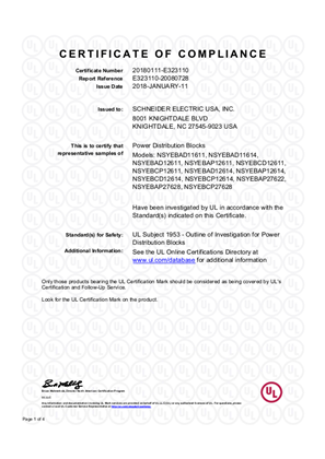 UL Certificate of Compliance for NSYE Power Distribution Blocks ...