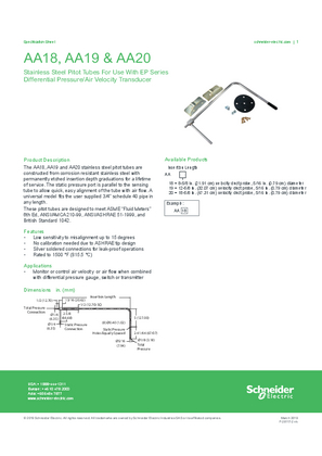 AA18, AA19 & AA20 Stainless Steel Pitot Tubes for Use with EP Series ...