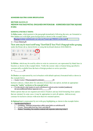 GHA Switchgear Specification Sheet 261323_13 | Schneider Electric