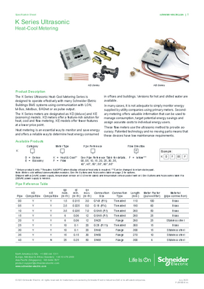 K Series Ultrasonic Heat-Cool Metering Specification Sheet | Schneider ...