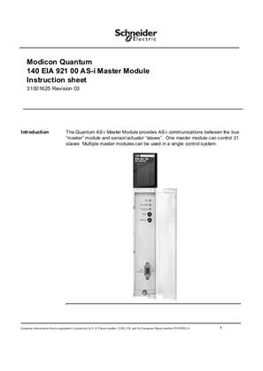 140EIA92100; ASi Master Module Instruction sheet | Schneider Electric