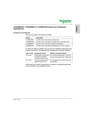 170ADM39030, 170ADM39031 & 170ARM37030 Momentum I/O Modules – Read Me ...