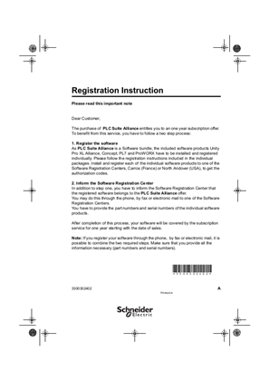 Registration Instruction for Unity Pro XL Alliance, Concept, PL7 and ...