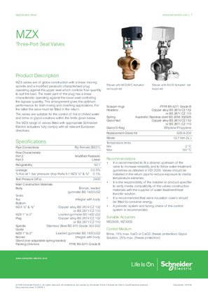 MZX Three-Port Seat Valves Specification Sheet | Schneider Electric