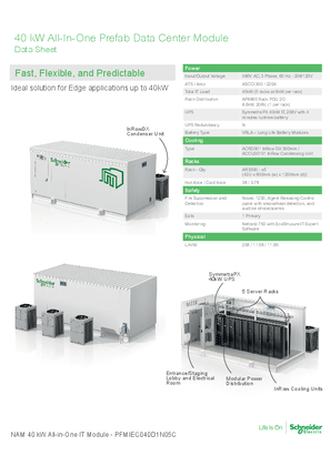 40KW All-In-One 5 Rack In-Row DX 480V - Data Sheet | Schneider Electric