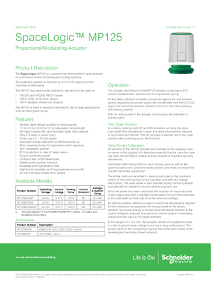 SpaceLogic MP125 Proportional/Modulating Actuator Specification Sheet ...