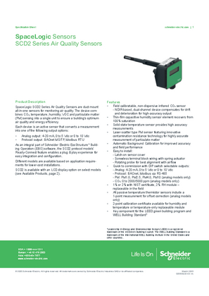 SpaceLogic Sensors - SCD2 Series Air Quality Sensors, Specification ...