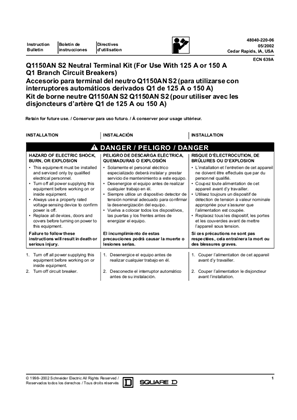 Q1150AN S2 Neutral Terminal Kit - Instruction Sheet Hoja de ...