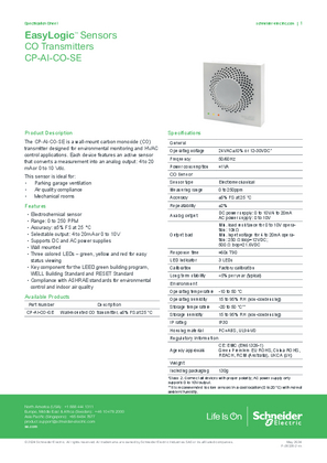 EasyLogic™ Sensors - CO Transmitters - CP-AI-CO-SE - Specification ...