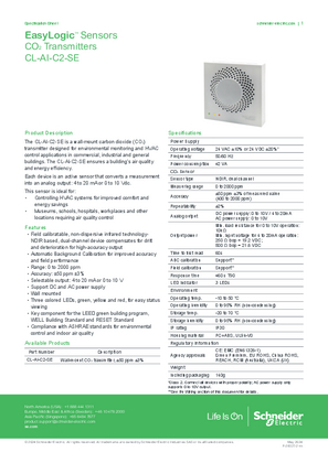 EasyLogic™ Sensors - CO2 Transmitters - CL-AI-C2-SE - Specification ...