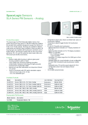 SpaceLogic SLA Series Analog Particulate Matter (PM) Sensors ...