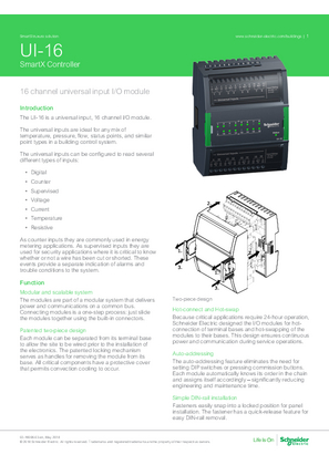 IO Module UI-16 Specification Sheet - SmartStruxure Solution_2015-11-05 ...