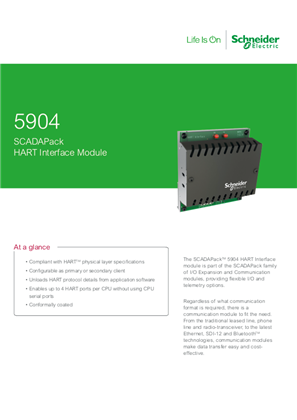 5904 SCADAPack HART Interface Datasheet A4 | Schneider Electric