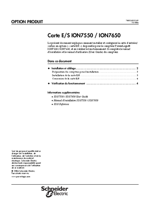 PowerLogic Carte E/S ION7550 / ION7650-FR Manuel utilisateur ...