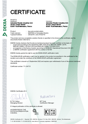 KEMA certificate Dekra Certificado | Schneider Electric