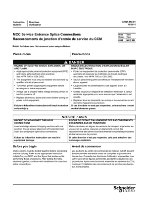 MCC Service Entrance Splice Connections - Installation | Schneider Electric