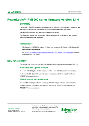 What's new in PowerLogic™ PM8000 series meter firmware v3.1.0 Logiciel ...