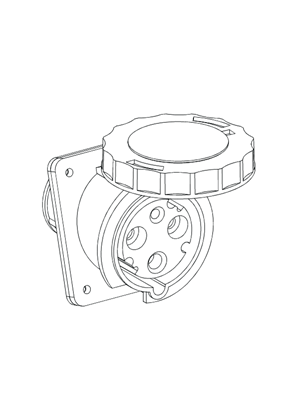 Mureva PK Socket Panel mount angled 63A 2P-E 200-250V IP67 - 3D CAD ...