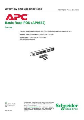 Basic Rack PDU (AP9572) - Overview and Specifications | Schneider Electric