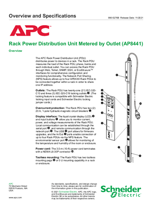 Metered Rack Power Distribution Unit (AP8441) Overview and ...