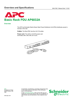 Overview and Specifications for Basic Rack PDU AP6032A Spesifikasyon ...