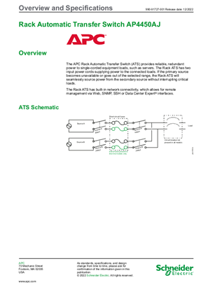 Overview and Specifications NetShelter Rack ATS AP4450AJ | Schneider ...