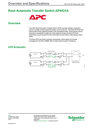 Overview and Specifications NetShelter Rack ATS AP4431A | Schneider ...