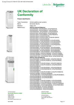 UKCA Declaration of Conformity for Galaxy VS | Schneider Electric