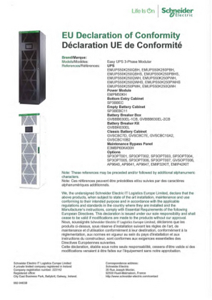 Easy UPS 3-Phase Modular EU Declaration of Conformity | Schneider Electric