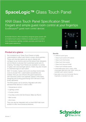 SpaceLogic KNX Glass Touch Panels Specification Sheet | Schneider Electric