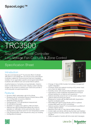 SpaceLogic Touchscreen Room Controller TRC3500 Specification Sheet ...