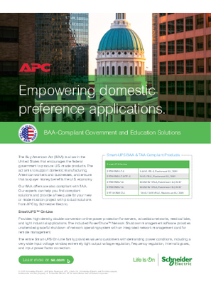 APC by Schneider Electric BAA Portfolio At-a-Glance | Schneider Electric