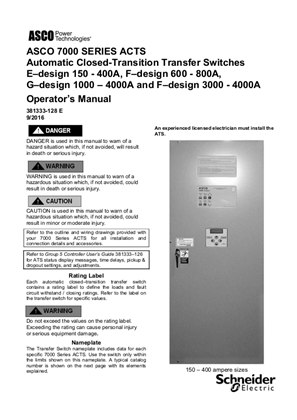 Operators Manual | ASCO 7000 SERIES Automatic Closed Transition ...