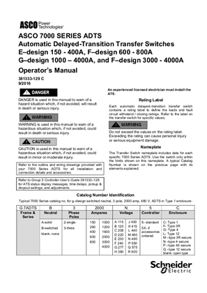 Operators Manual | ASCO 7000 SERIES Automatic Delayed Transition Transfer Switch (ADTS) | 150 ...