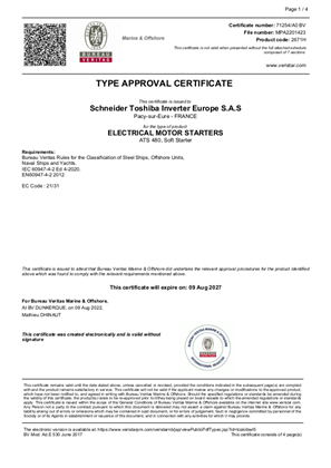 ATS480 Bureau Veritas Marine Certificate | Schneider Electric